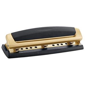 swingline desktop hole punch, hole puncher, precision pro, adjustable, 2-3 holes, 10 sheet punch capacity, black/gold (74086)