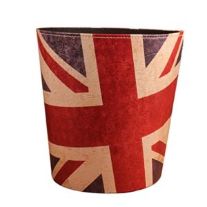 fcoson paper wastebasket without lid round pu leather trash can creative retro european style garbage bin recycle dustbin for pub office hotel bedroom bathroom - flag pattern