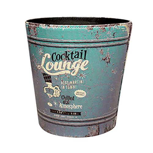 Fcoson Paper Wastebasket Without Lid Round PU Leather Trash Can Creative Retro European Style Garbage Bin Recycle Dustbin for Pub Office Hotel Bedroom Bathroom - Cooktail Lounge Pattern