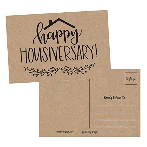 25 Kraft Happy Home Anniversary Realtor Cards, Blank Greeting House Postcards, Bulk Real Estate Thank You Notes, Welcome Home Realtor Gifts Stationery, New Realtor Gifts For Clients, Housiversary Card