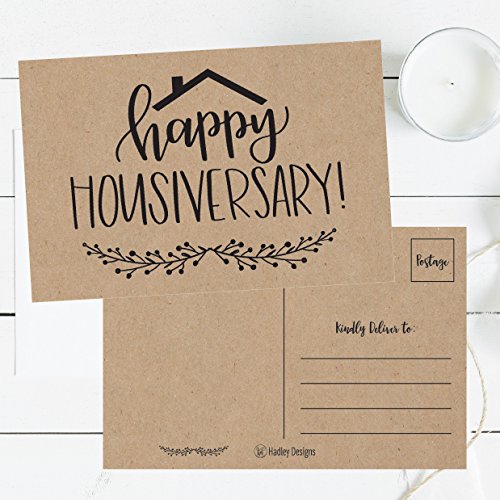 25 Kraft Happy Home Anniversary Realtor Cards, Blank Greeting House Postcards, Bulk Real Estate Thank You Notes, Welcome Home Realtor Gifts Stationery, New Realtor Gifts For Clients, Housiversary Card