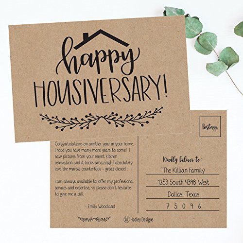 25 Kraft Happy Home Anniversary Realtor Cards, Blank Greeting House Postcards, Bulk Real Estate Thank You Notes, Welcome Home Realtor Gifts Stationery, New Realtor Gifts For Clients, Housiversary Card