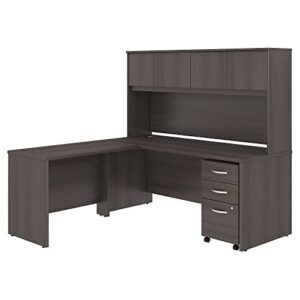 studio c 72w x 30d l shaped desk with hutch, mobile file cabinet and 42w return in storm gray