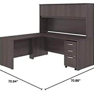 Studio C 72W x 30D L Shaped Desk with Hutch, Mobile File Cabinet and 42W Return in Storm Gray