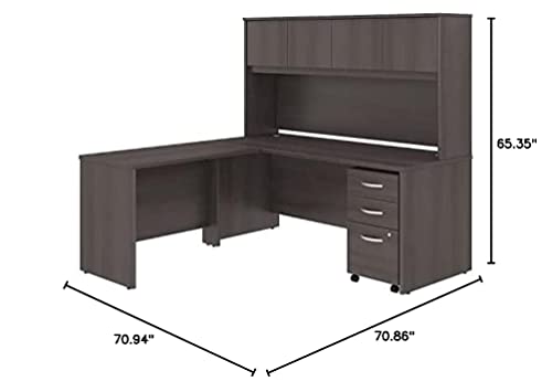 Studio C 72W x 30D L Shaped Desk with Hutch, Mobile File Cabinet and 42W Return in Storm Gray