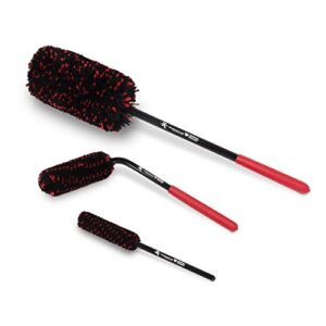 liquid x original wheel woolies brushes 3 piece kit - includes angled caliper spoke brush - usa made - black - new & improved