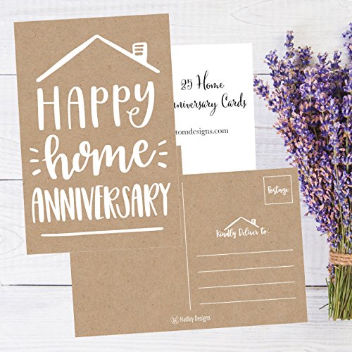 25 Kraft Happy Home Anniversary Realtor Cards, Blank Greeting House Postcards, Bulk Real Estate Thank You Notes, Welcome Home Realtor Gifts Stationery, New Realtor Gifts For Clients, Housiversary Card