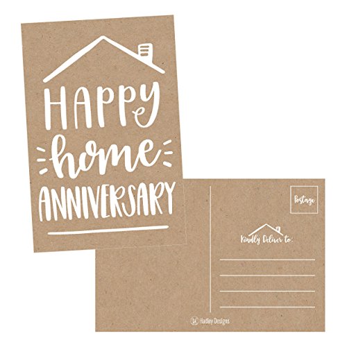 25 Kraft Happy Home Anniversary Realtor Cards, Blank Greeting House Postcards, Bulk Real Estate Thank You Notes, Welcome Home Realtor Gifts Stationery, New Realtor Gifts For Clients, Housiversary Card