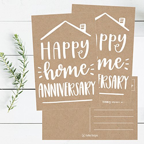 25 Kraft Happy Home Anniversary Realtor Cards, Blank Greeting House Postcards, Bulk Real Estate Thank You Notes, Welcome Home Realtor Gifts Stationery, New Realtor Gifts For Clients, Housiversary Card