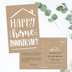 25 Kraft Happy Home Anniversary Realtor Cards, Blank Greeting House Postcards, Bulk Real Estate Thank You Notes, Welcome Home Realtor Gifts Stationery, New Realtor Gifts For Clients, Housiversary Card