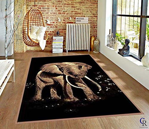 Bold African Elephant Tusks Modern Safari Animal Carpet Area Rug (5’ 3” X 7’ 5”)