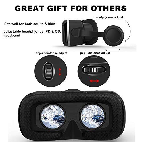 VR Headset Virtual Reality Headset w/Headphones for iPhone 14 13 12 11 X 8 7 6 Plus SE, Samsung Galaxy S8 S7 S6 Edge Note5, 3D VR Glasses for 3D Movie & Game for 4.0-6.0” iOS & Android Smartphone