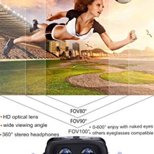 VR Headset Virtual Reality Headset w/Headphones for iPhone 14 13 12 11 X 8 7 6 Plus SE, Samsung Galaxy S8 S7 S6 Edge Note5, 3D VR Glasses for 3D Movie & Game for 4.0-6.0” iOS & Android Smartphone