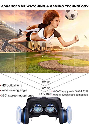 VR Headset Virtual Reality Headset w/Headphones for iPhone 14 13 12 11 X 8 7 6 Plus SE, Samsung Galaxy S8 S7 S6 Edge Note5, 3D VR Glasses for 3D Movie & Game for 4.0-6.0” iOS & Android Smartphone