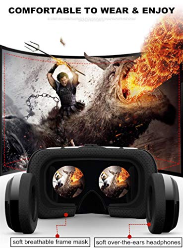 VR Headset Virtual Reality Headset w/Headphones for iPhone 14 13 12 11 X 8 7 6 Plus SE, Samsung Galaxy S8 S7 S6 Edge Note5, 3D VR Glasses for 3D Movie & Game for 4.0-6.0” iOS & Android Smartphone