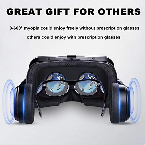 VR Headset Virtual Reality Headset w/Headphones for iPhone 14 13 12 11 X 8 7 6 Plus SE, Samsung Galaxy S8 S7 S6 Edge Note5, 3D VR Glasses for 3D Movie & Game for 4.0-6.0” iOS & Android Smartphone