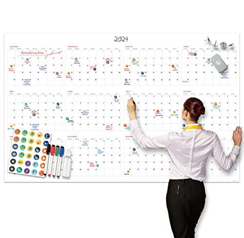 Large Dry Erase Wall Calendar - 38" x 60" - Undated Blank 2023 Reusable Yearly Calendar - Giant Whiteboard Year Poster - Jumbo Laminated 12 Month Office Calendar (Lushleaf Designs)