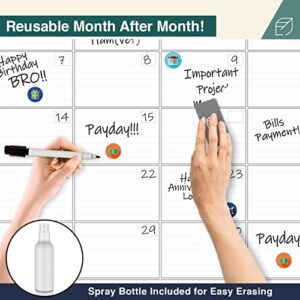 Large Dry Erase Calendar - 36”x48” Undated Erasable Monthly Calendar- Laminated Wall Calendar For Home And Office Organization