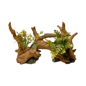 blue ribbon ee-639 exotic environments driftwood centerpiece with plants aquarium ornament, brown, small