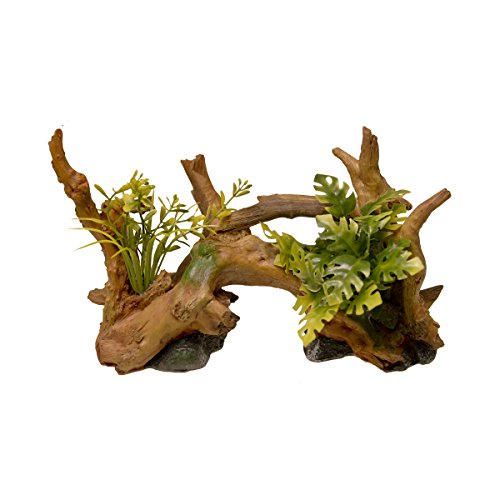 Blue Ribbon EE-639 Exotic Environments Driftwood Centerpiece with Plants Aquarium Ornament, Brown, Small