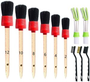 nurkul 11 pieces auto detailing brush set for cleaning interior, exterior, leather, including 6 pcs car detailing brushes, 3 pcs wire brush and 2 pcs automotive air conditioner brush