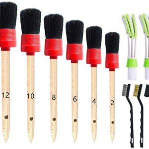 Nurkul 11 Pieces Auto Detailing Brush Set for Cleaning Interior, Exterior, Leather, Including 6 pcs Car Detailing Brushes, 3 pcs Wire Brush and 2 pcs Automotive Air Conditioner Brush