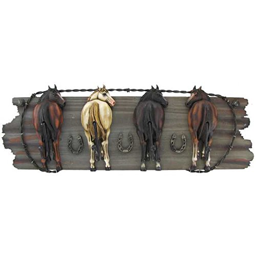 Horse Back Sides Wood Wall Decor with Hooks Hallway Country Western Ranch Theme Storage Hanger Solutions