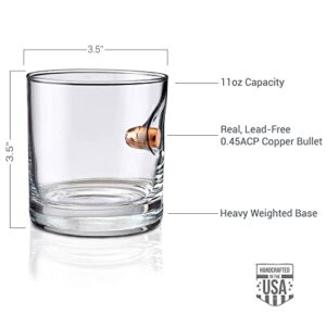 BenShot Rocks Glass with Real 0.45ACP Bullet - 11oz | Made in the USA [Set of 2]