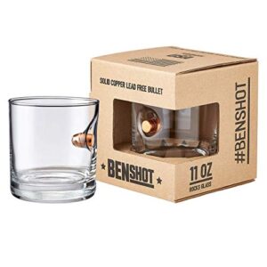 BenShot Rocks Glass with Real 0.45ACP Bullet - 11oz | Made in the USA [Set of 2]