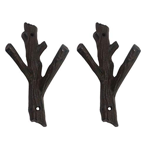 Ogrmar 2 Pcs Decorative Branch Cast Iron Wall Hooks/Hanger/Heavy Duty Home Storage Rack (Black)