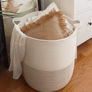 GooBloo Large Cotton Rope Woven Storage Basket - 18” x 16” Tall Decorative Cotton Rope Basket for Living Room, Toys or Blankets - Wicker Baskets with Handles - Cute Baby Laundry Hamper