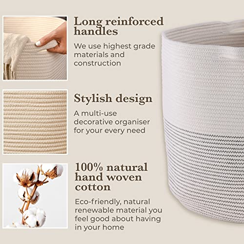 GooBloo Large Cotton Rope Woven Storage Basket - 18” x 16” Tall Decorative Cotton Rope Basket for Living Room, Toys or Blankets - Wicker Baskets with Handles - Cute Baby Laundry Hamper