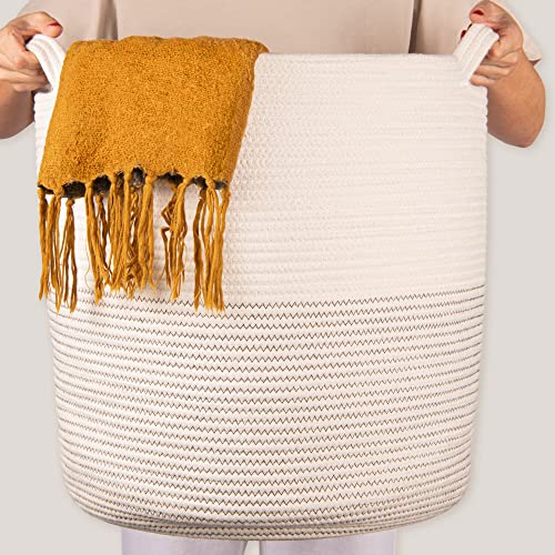 GooBloo Large Cotton Rope Woven Storage Basket - 18” x 16” Tall Decorative Cotton Rope Basket for Living Room, Toys or Blankets - Wicker Baskets with Handles - Cute Baby Laundry Hamper