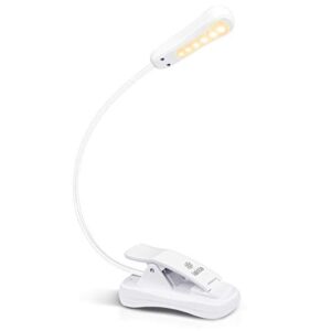 vekkia 3000k warm led rechargeable book light, easy for eyes, clip on reading lights for reading in bed, car & travel, lightweight slim 2.1 oz. perfect for readers (elegant white)