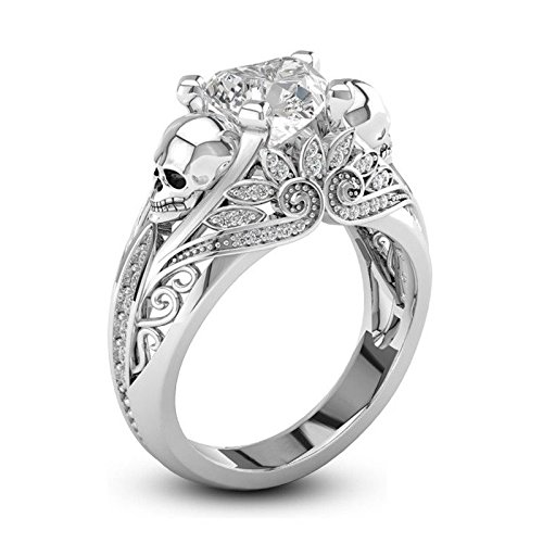 khamchanot Women Jewelry 925 Silver Heart White Sapphire Engagement Wedding Skull Head Ring (9)