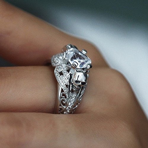 khamchanot Women Jewelry 925 Silver Heart White Sapphire Engagement Wedding Skull Head Ring (9)