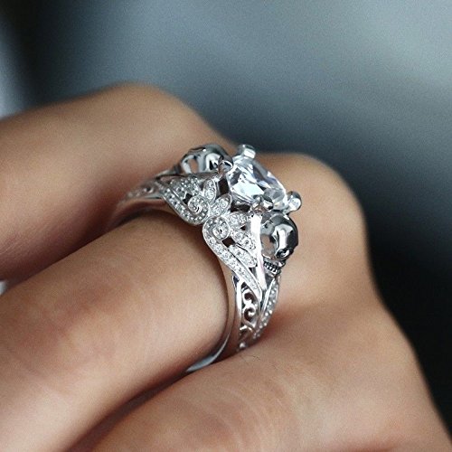 khamchanot Women Jewelry 925 Silver Heart White Sapphire Engagement Wedding Skull Head Ring (9)