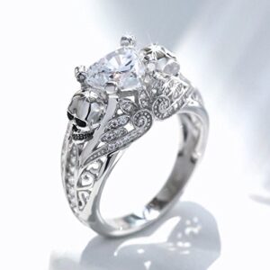 khamchanot Women Jewelry 925 Silver Heart White Sapphire Engagement Wedding Skull Head Ring (9)