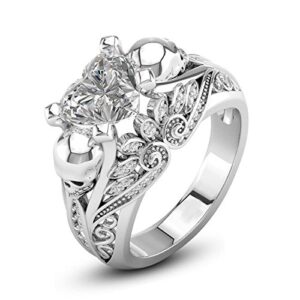 khamchanot Women Jewelry 925 Silver Heart White Sapphire Engagement Wedding Skull Head Ring (9)