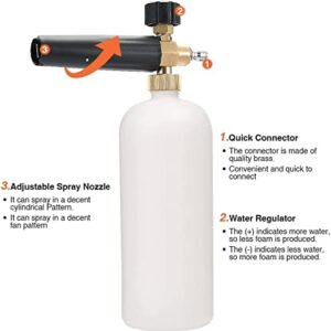 Adjustable Foam Cannon 1 Liter Bottle Snow Foam Lance with 1/4" Quick Connector Foam Blaster for Pressure Washer Gun,Heavy Duty Brass Knob