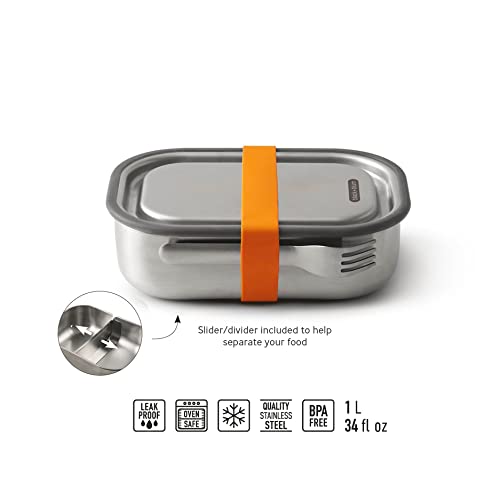 Black+Blum Stainless-steel Lunch Box | Leak-proof Oven Safe Plastic Free Meal Prep Lunch Food Container, Orange, 1000ml / 34 fl oz