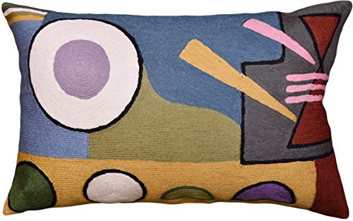 Kashmir Designs Lumbar Kandinsky Abstract Pillow Cover - Soul | Modern Throw Pillows | Modern Chair Cushion | Contemporary Pillow | Farmhouse Pillows | Modern Couch Pillow | Handmade Wool Size 14x20