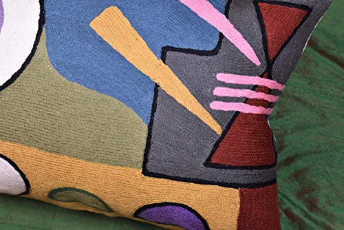 Kashmir Designs Lumbar Kandinsky Abstract Pillow Cover - Soul | Modern Throw Pillows | Modern Chair Cushion | Contemporary Pillow | Farmhouse Pillows | Modern Couch Pillow | Handmade Wool Size 14x20