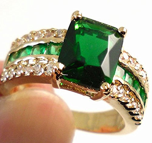 khamchanot Fashion Women 14K Yellow Gold Filled Emerald Ring Wedding Bridal Jewelry Sz 6-10 (7)