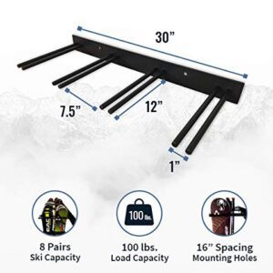 StoreYourBoard Ski Wall Storage Rack, Holds 8 Pairs, Steel Home and Garage Skis Mount