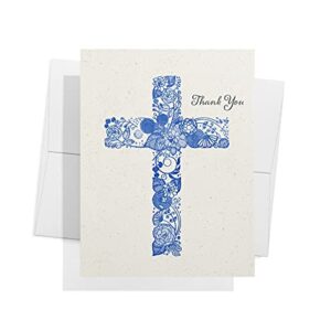 Twigs Paper - Christian Cross Thank You Card Set - 12 Blank Religious Cards (5.5 x 4.25 Inch) with 12 Envelopes - Eco Friendly Stationery - Made In The USA From Sustainable Materials