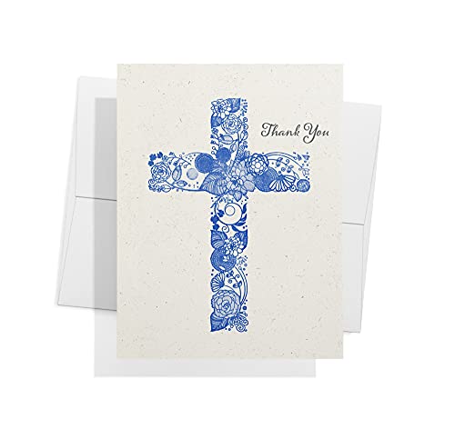 Twigs Paper - Christian Cross Thank You Card Set - 12 Blank Religious Cards (5.5 x 4.25 Inch) with 12 Envelopes - Eco Friendly Stationery - Made In The USA From Sustainable Materials