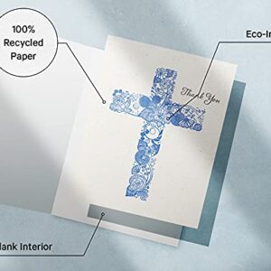 Twigs Paper - Christian Cross Thank You Card Set - 12 Blank Religious Cards (5.5 x 4.25 Inch) with 12 Envelopes - Eco Friendly Stationery - Made In The USA From Sustainable Materials