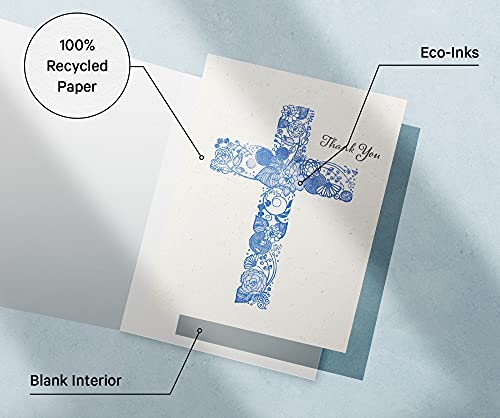 Twigs Paper - Christian Cross Thank You Card Set - 12 Blank Religious Cards (5.5 x 4.25 Inch) with 12 Envelopes - Eco Friendly Stationery - Made In The USA From Sustainable Materials