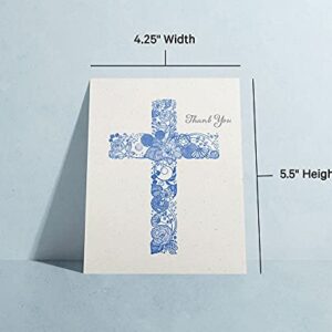 Twigs Paper - Christian Cross Thank You Card Set - 12 Blank Religious Cards (5.5 x 4.25 Inch) with 12 Envelopes - Eco Friendly Stationery - Made In The USA From Sustainable Materials